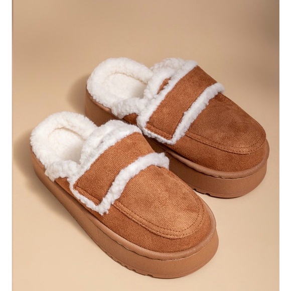 None | Shoes | Tina Suede Platform Slippers Tan | Poshmark